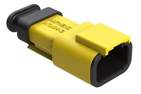 3-way Receptacle, Pin, Strain Relief End Cap, Yellow Body - ATM04-3P-SR01YL