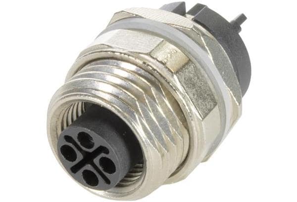 M12 S-code 3+pe Pin Female Shielded Straight Pcb Mount Thr Rear Mount - 21033092430