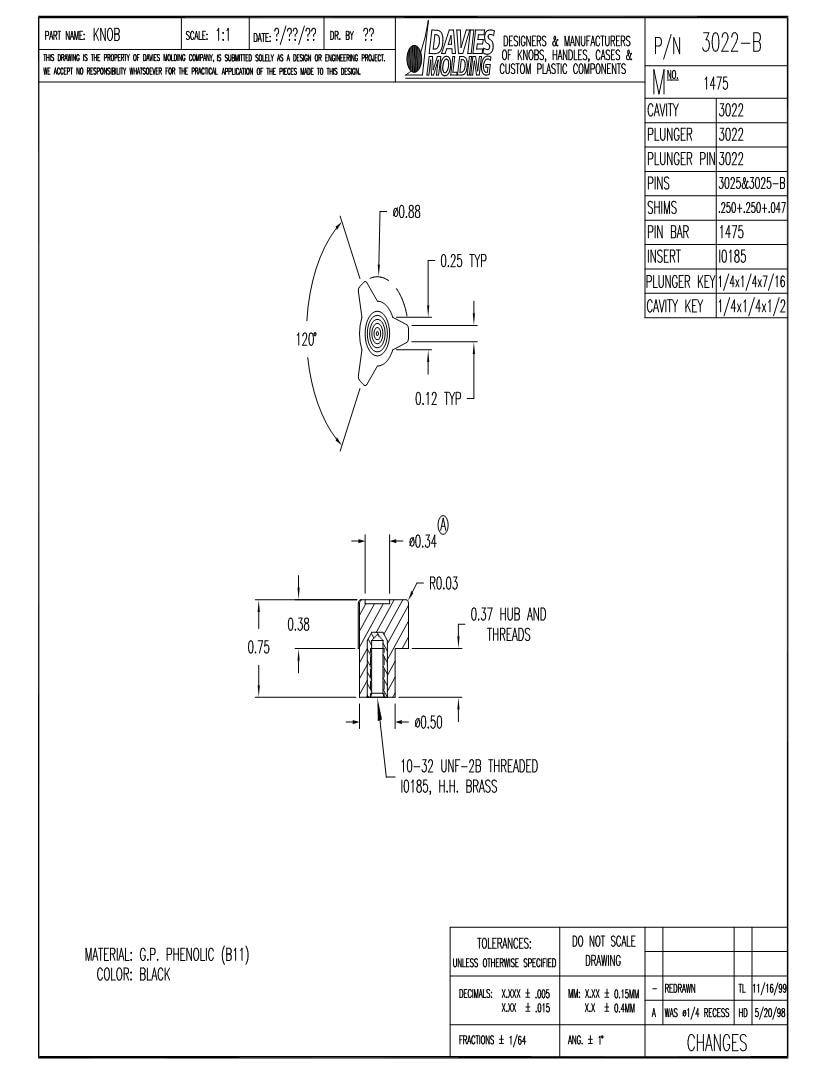 Davies Molding 10-32 UNF-2B Insert Knobs & Dials Datasheets – Mouser