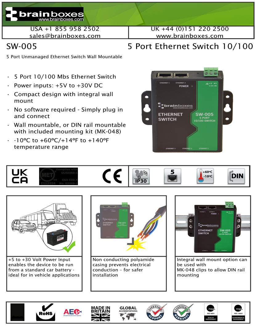 Brainboxes Electromechanical Datasheets – Mouser