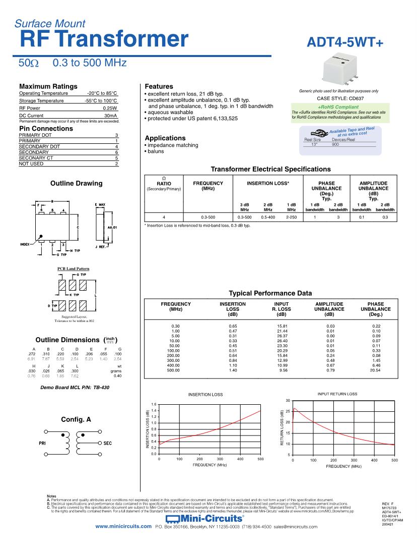 ADT4 Series Audio & Signal Transformers Datasheets – Mouser