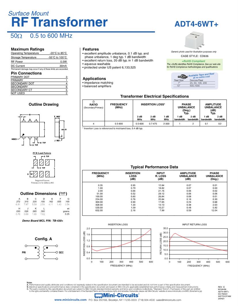 ADT4 Series Audio & Signal Transformers Datasheets – Mouser