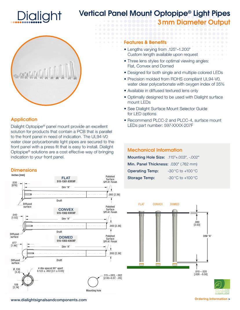 Rigid Light Pipes LED Light Pipes Datasheets – Mouser