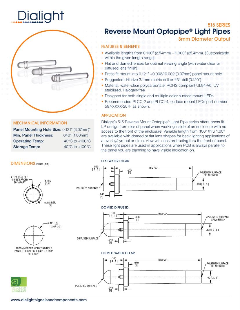 LED Light Pipes Datasheets – Mouser