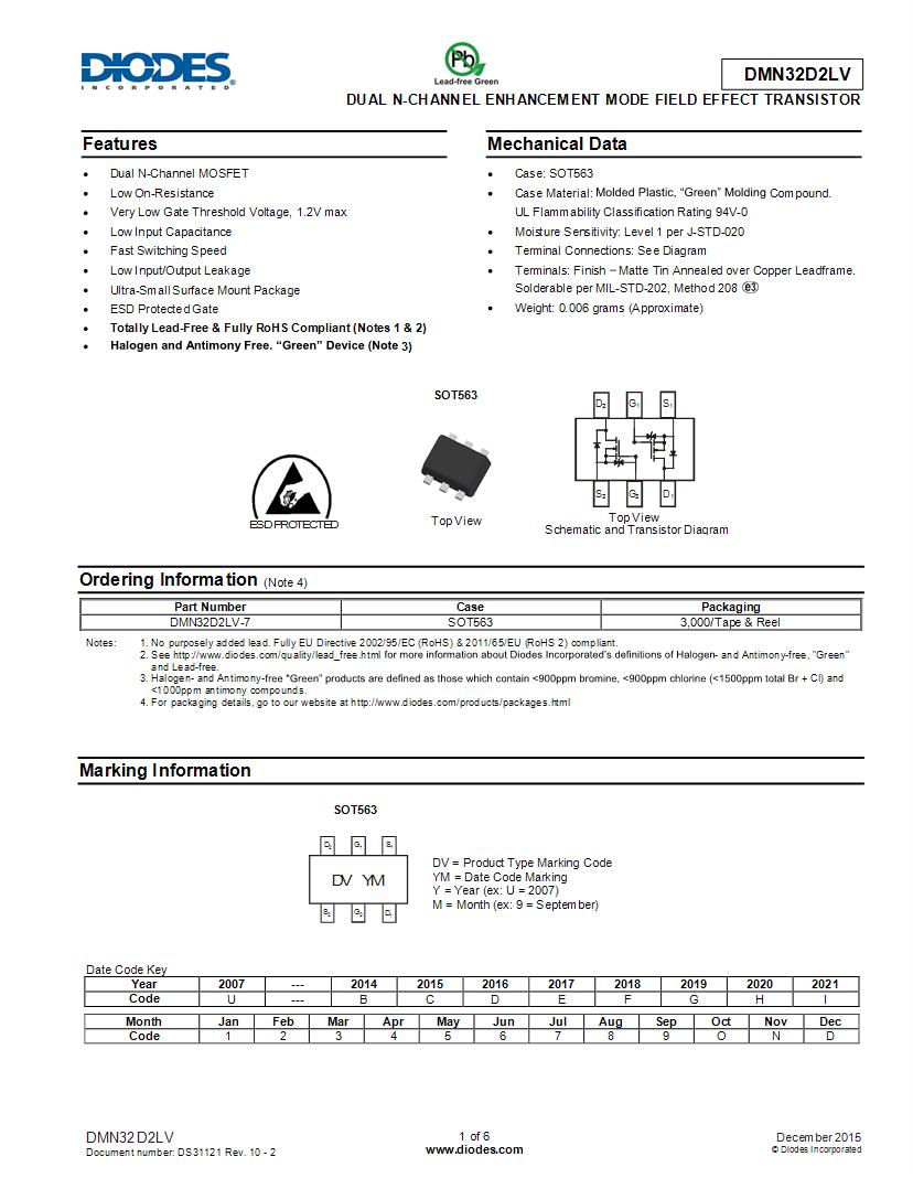 SMD/SMT SOT-563-6 2 Channel N-Channel MOSFET Datasheets | Mouser