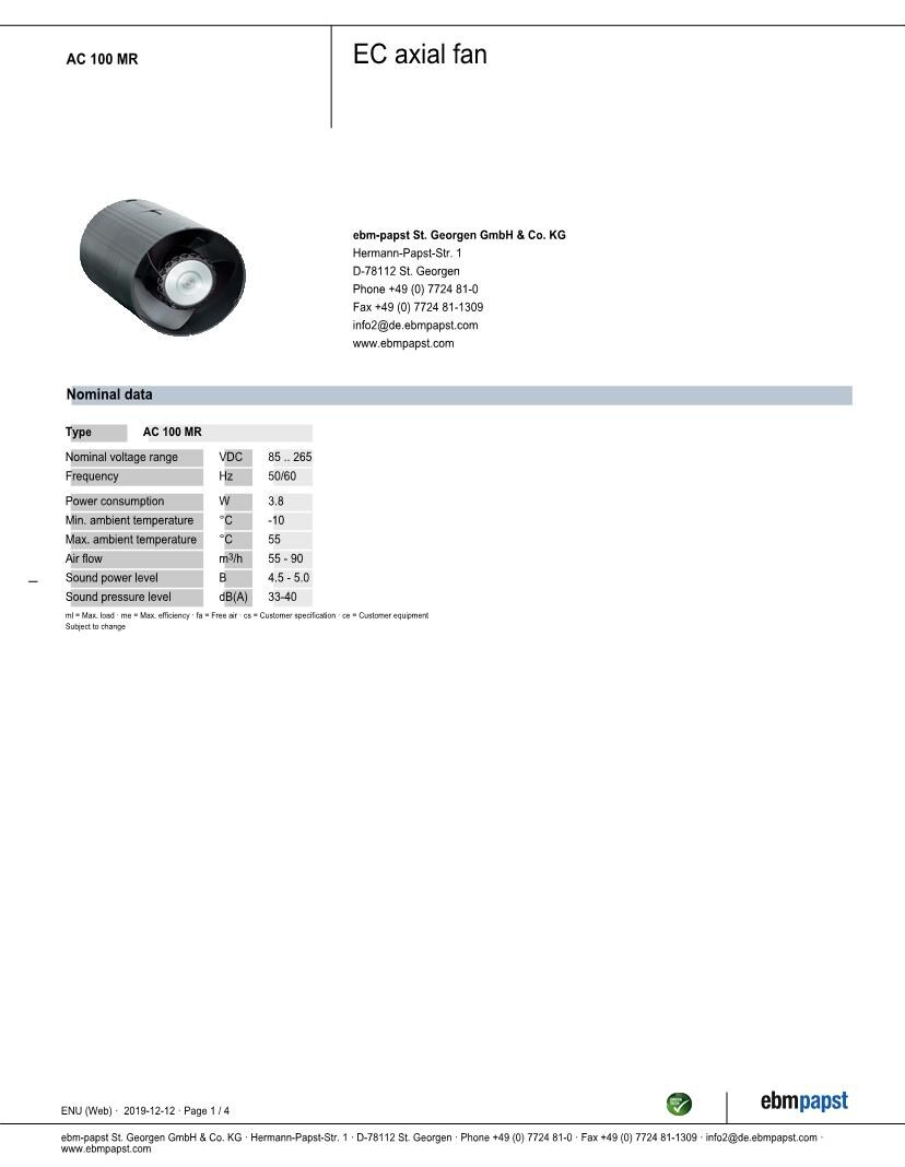 ebm-papst ACmaxx Fans & Blowers Datasheets – Mouser