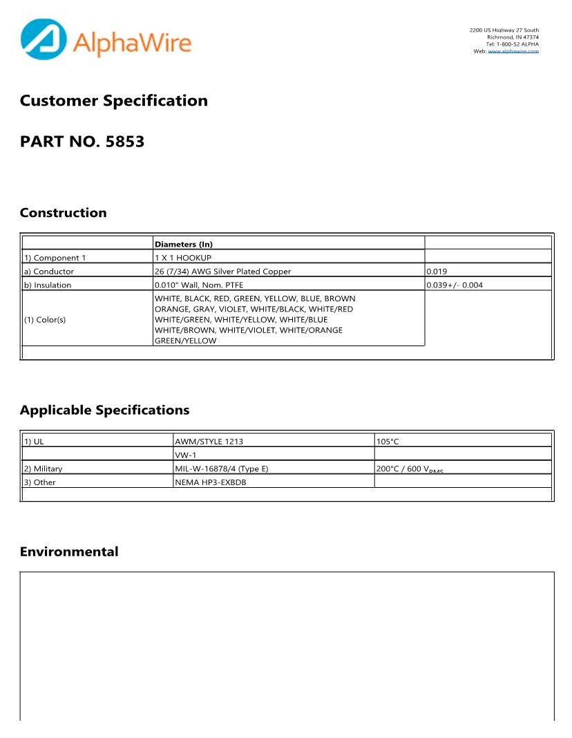 Polytetrafluoroethylene (PTFE) Orange 26 AWG Hook-up Wire Datasheets ...
