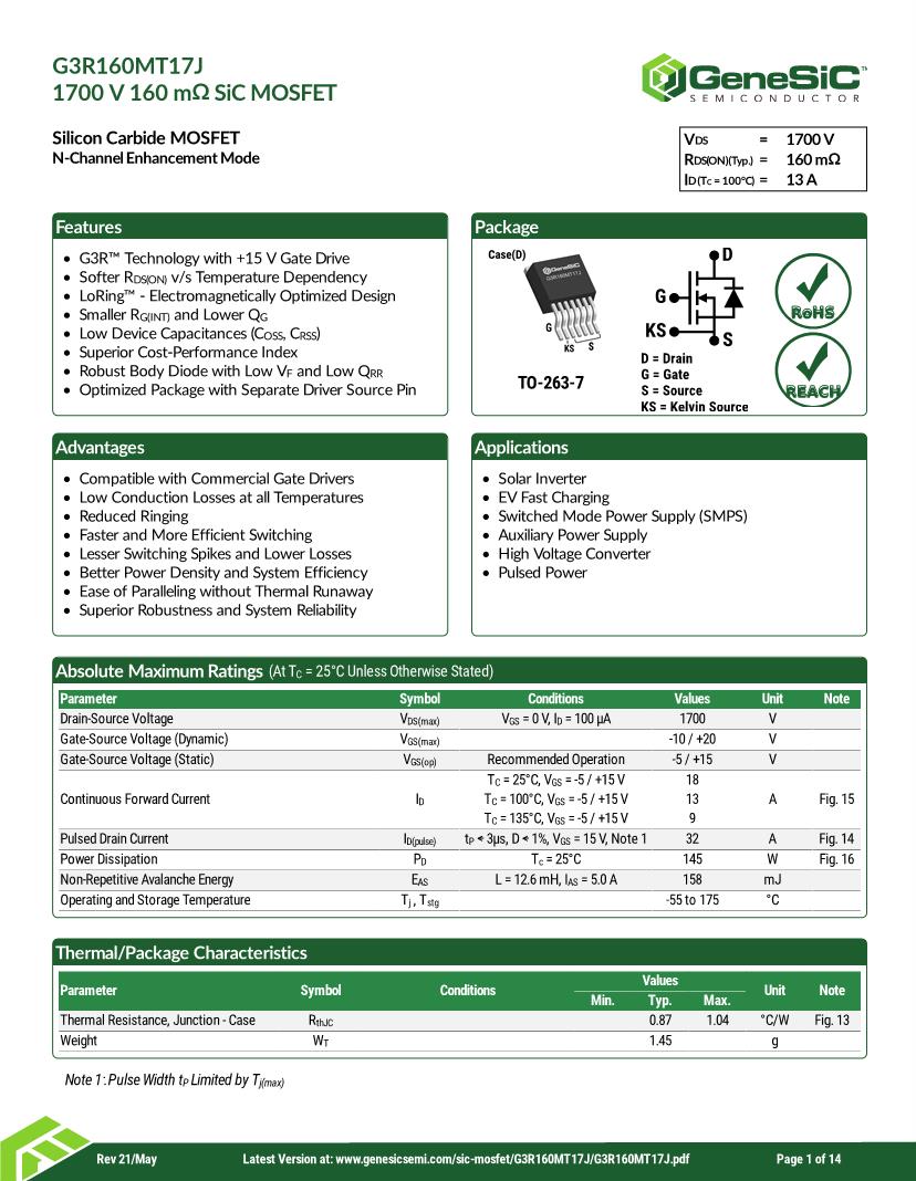 GeneSiC Semiconductor Semiconductors Datasheets – Mouser