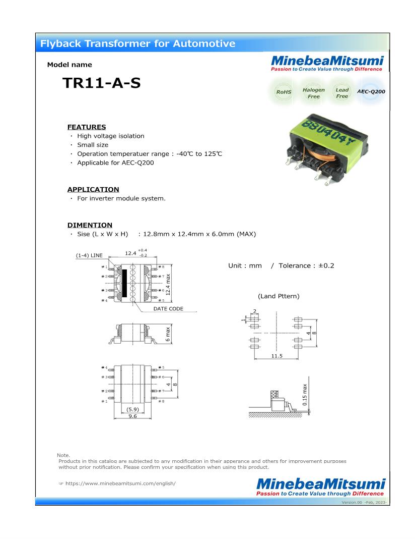 MinebeaMitsumi Power Transformers Datasheets – Mouser