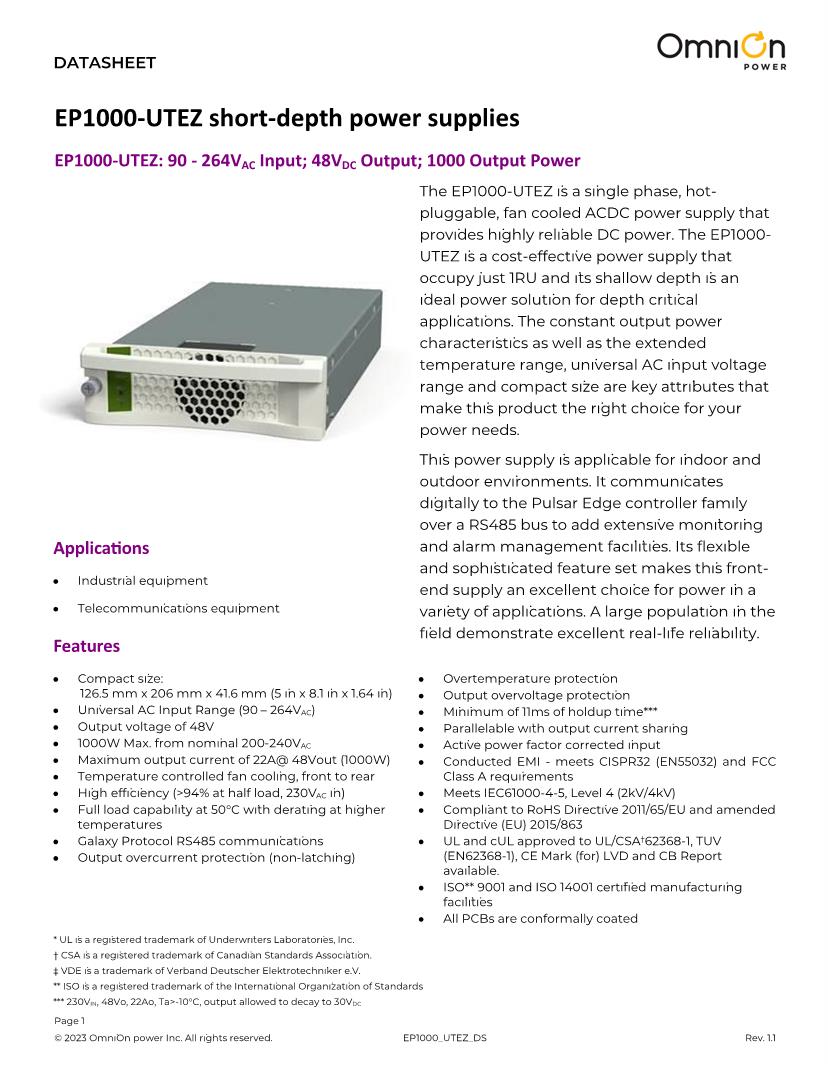 OmniOn Power Datasheets – Mouser