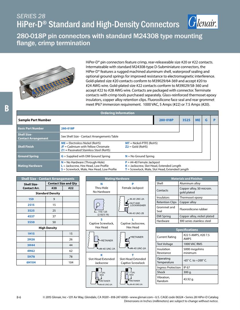 280-018P Series D-Sub Connectors Datasheets – Mouser