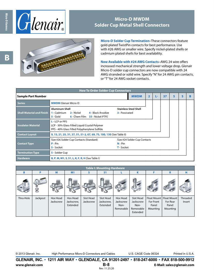 D-Sub Micro-D Connectors Datasheets – Mouser