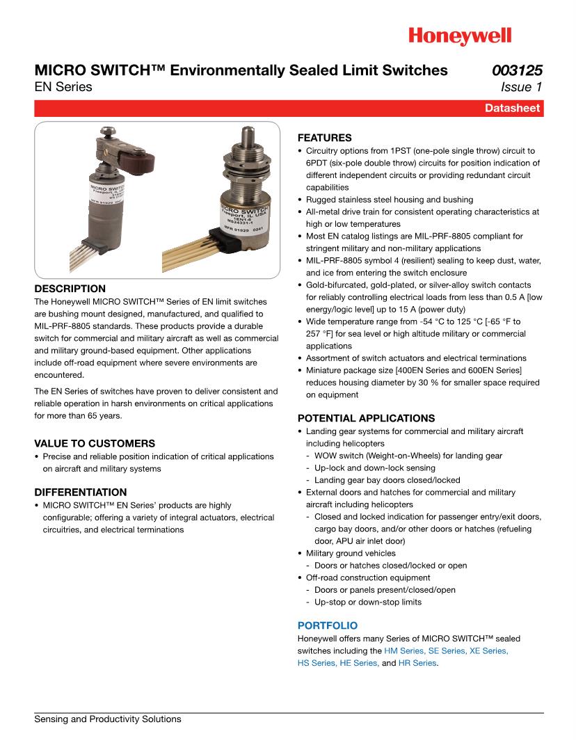 Honeywell Electromechanical Datasheets – Mouser