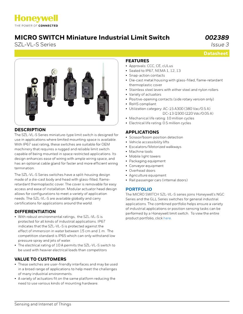 Honeywell Electromechanical Datasheets – Mouser