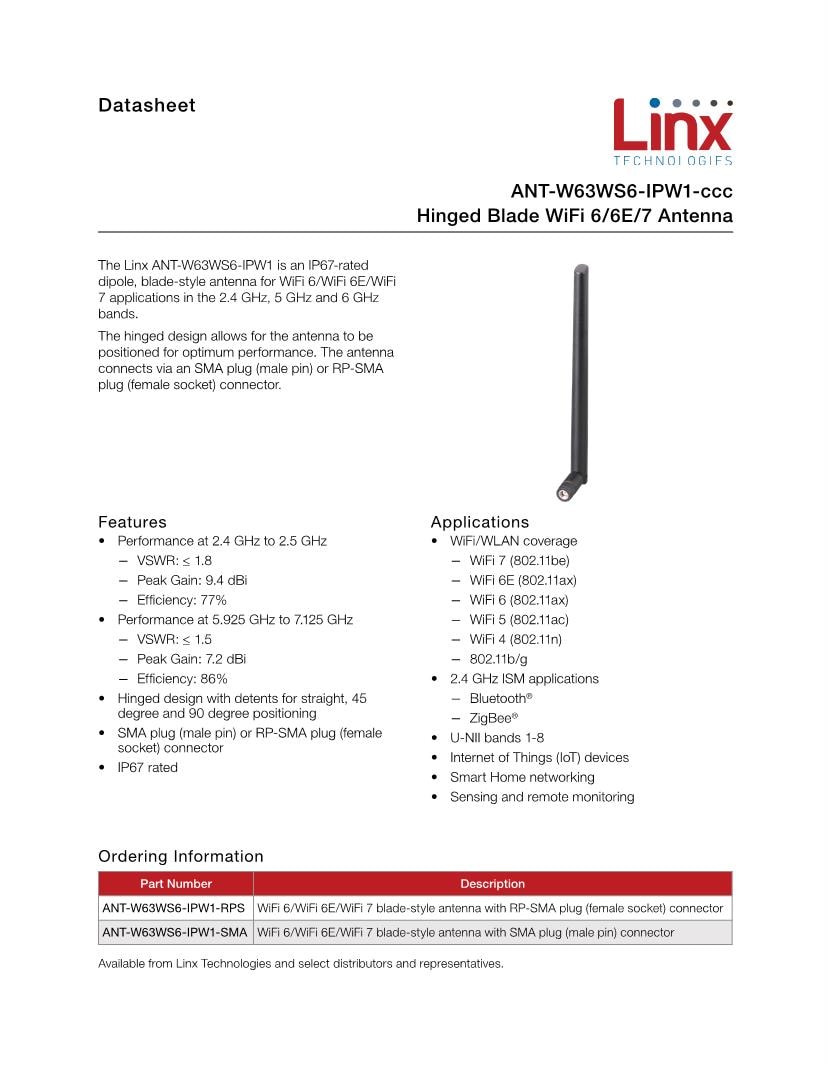 Antennas & Accessories Datasheets – Mouser