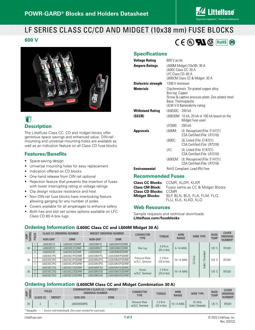 LF Series Fuse Block Brochure Datasheet By Littelfuse, 47% OFF