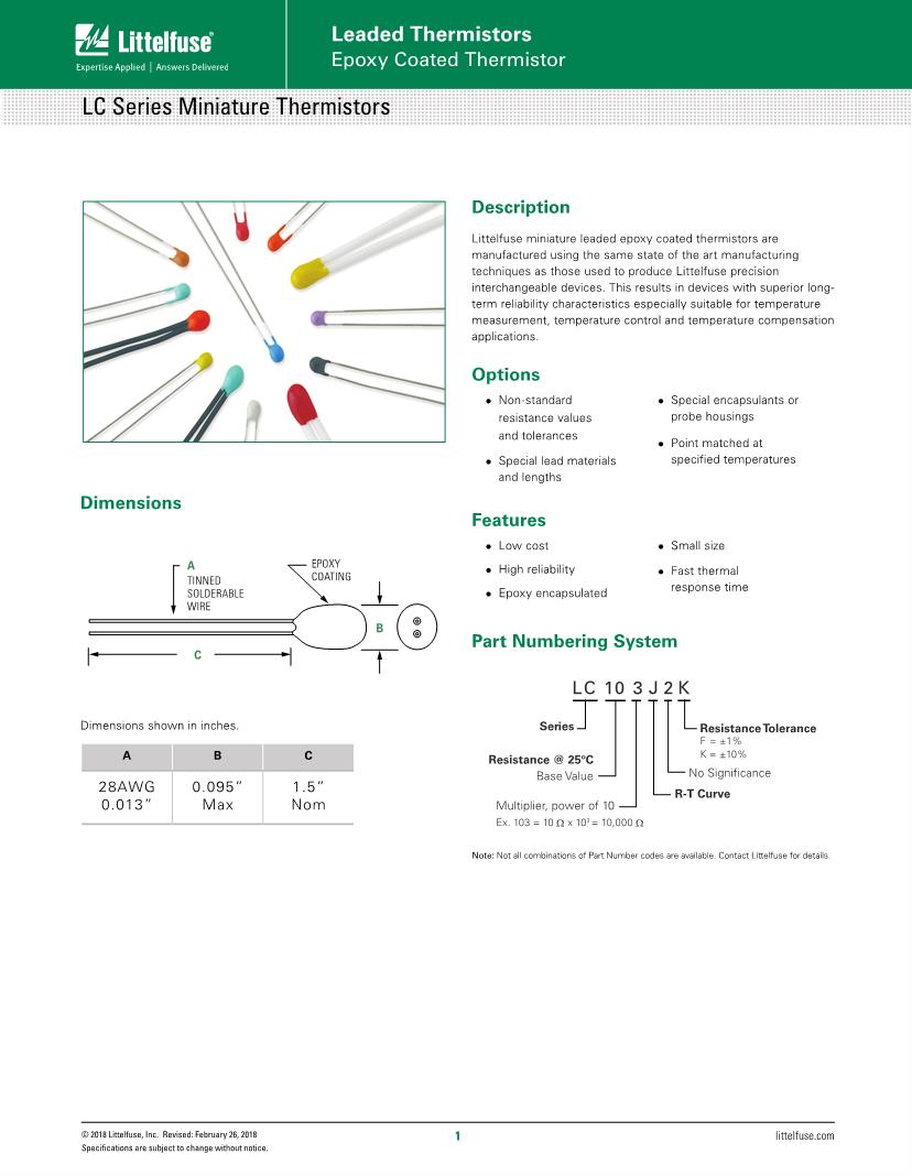 Littelfuse NTC Thermistors Datasheets – Mouser