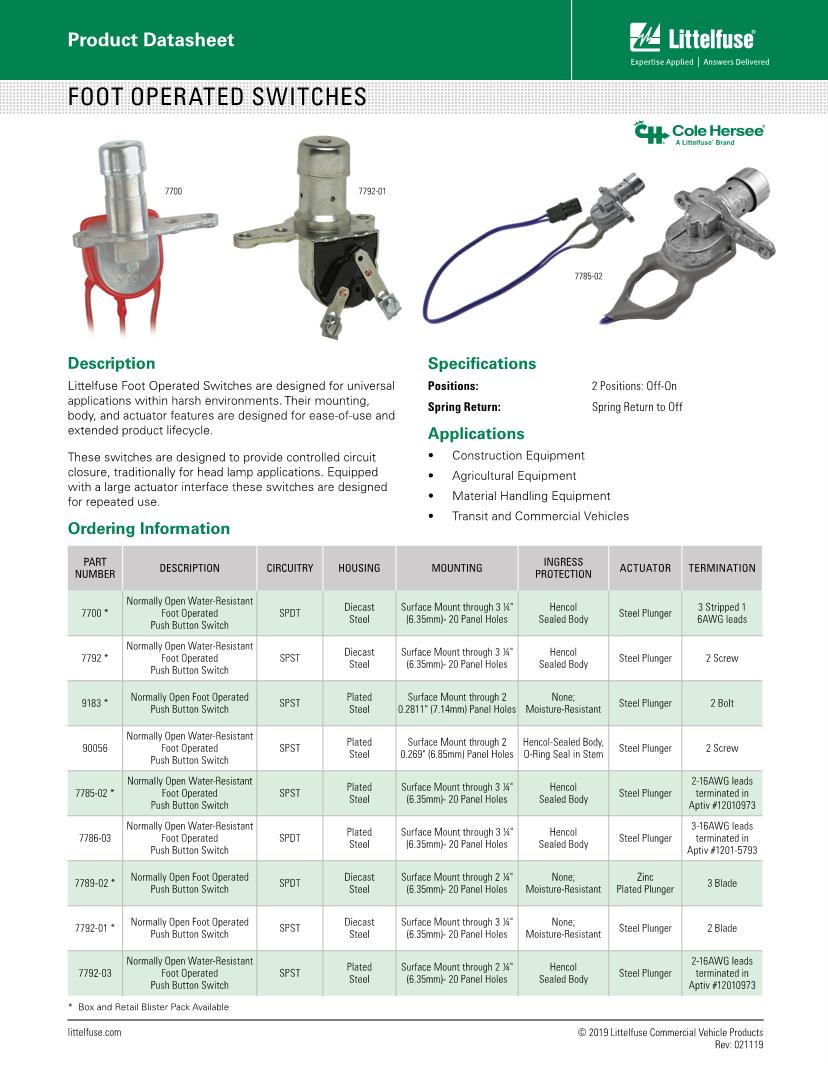 Foot Switches Datasheets – Mouser