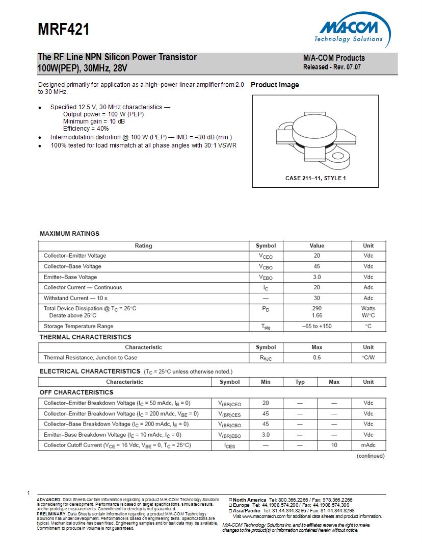RF Power Field-Effect Transistor MRF255, 48% OFF