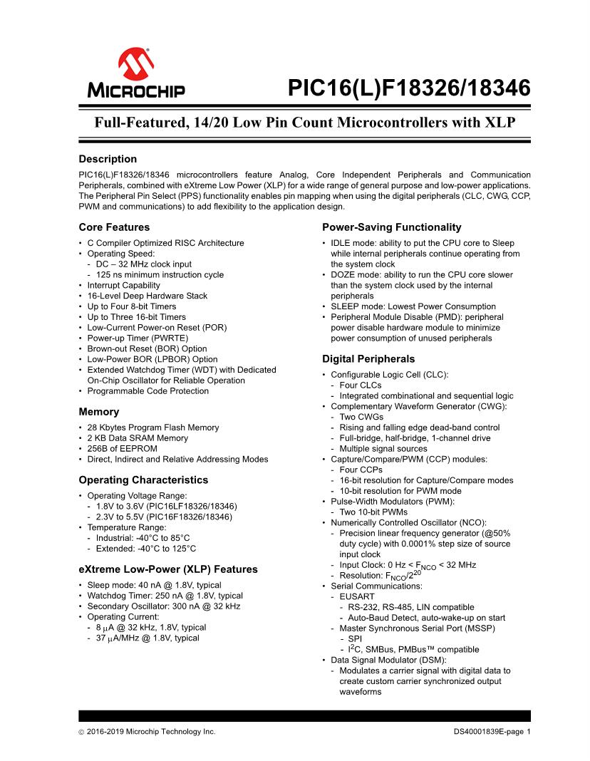 PIC16 Core Semiconductors Datasheets – Mouser