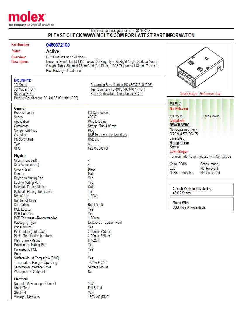 Plug (Male) USB Connectors Datasheets – Mouser