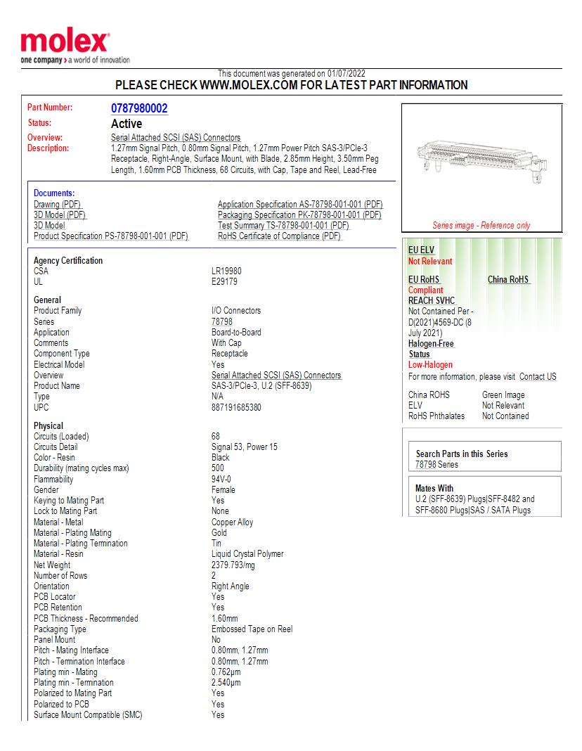 68 Position I/O Connectors Datasheets – Mouser