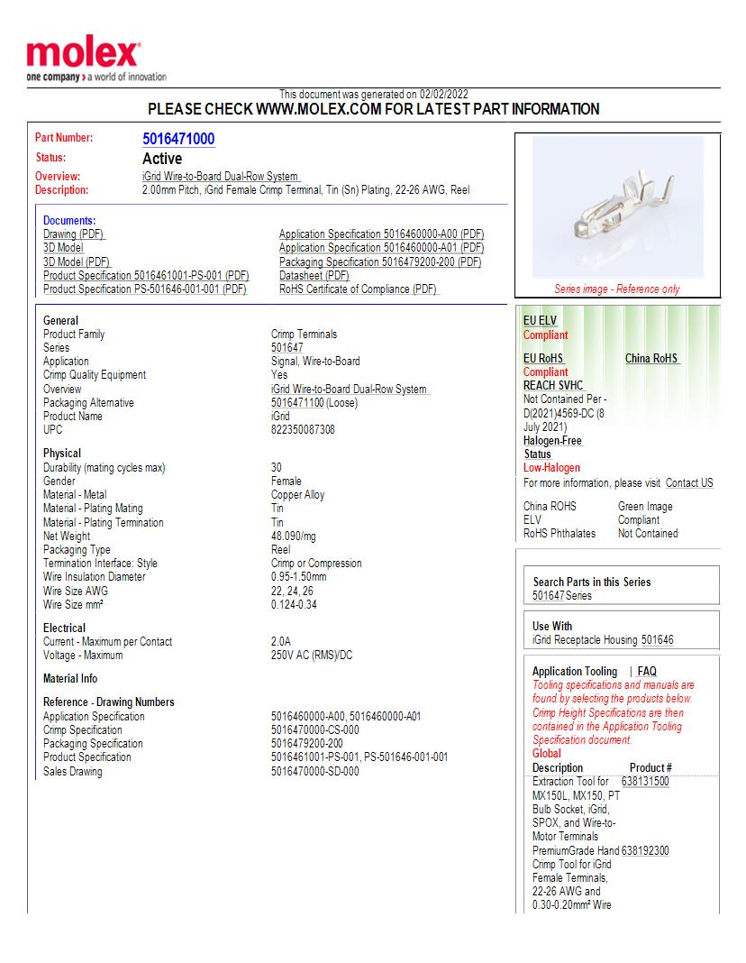 Molex iGrid Connectors Datasheets – Mouser