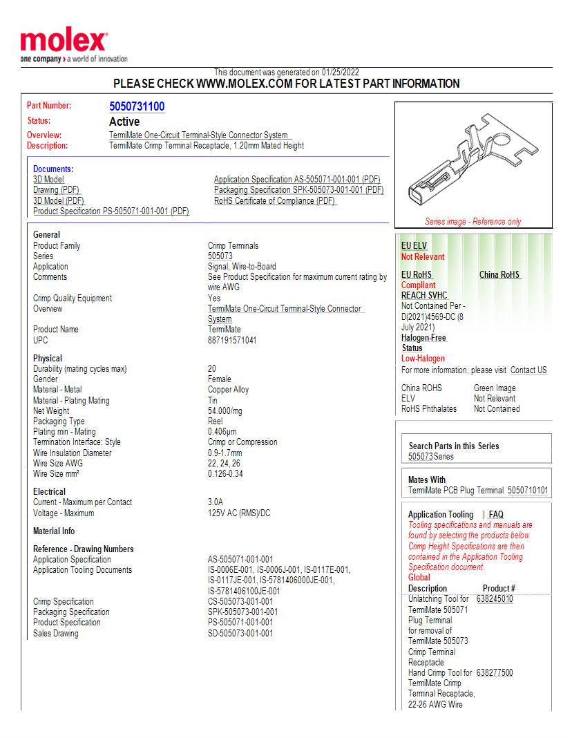 Contacts Terminals Connectors Datasheets – Mouser