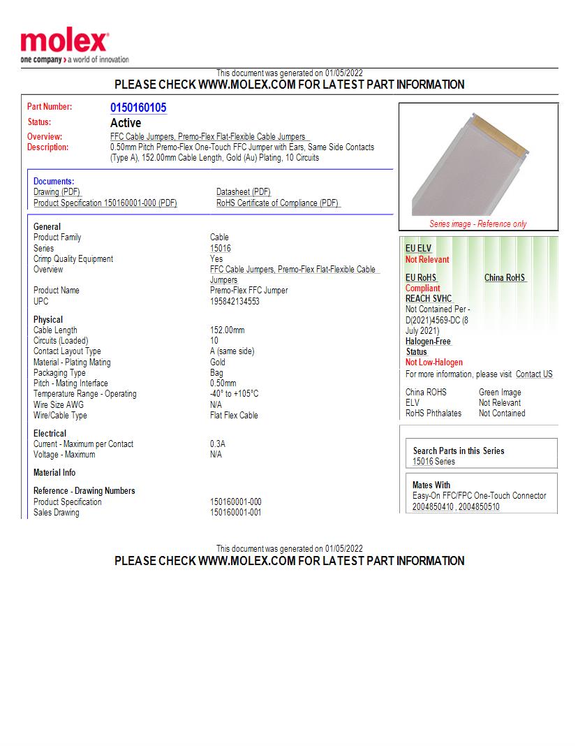FFC / FPC Jumper Cables Datasheets – Mouser