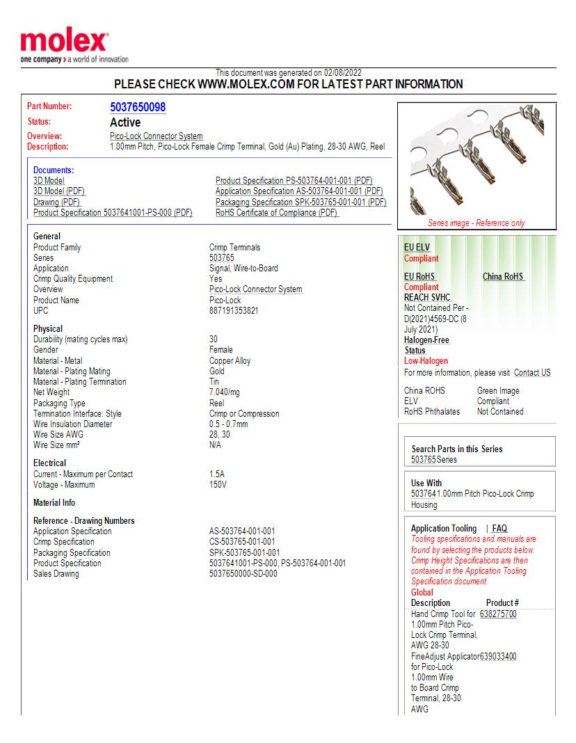 Contacts Terminals Connectors Datasheets – Mouser