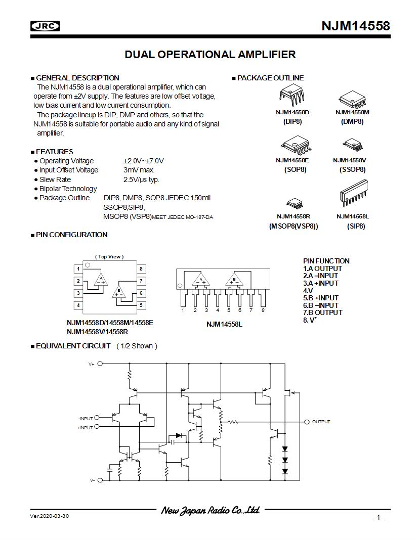 JRC4558 Dual Operational Amplifier: Equivalent, Pinout,, 42% OFF