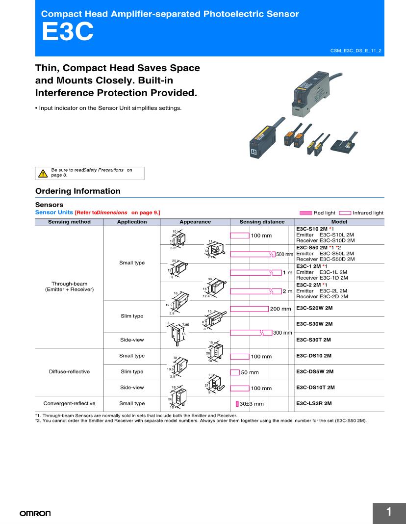Photocell Sensor Data Sheet E3FA RP21 F2 OMS Datasheet Photoelectric