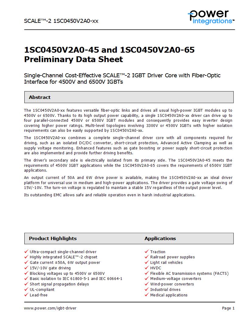 Power Integrations Scale-2 Gate Drivers Datasheets – Mouser