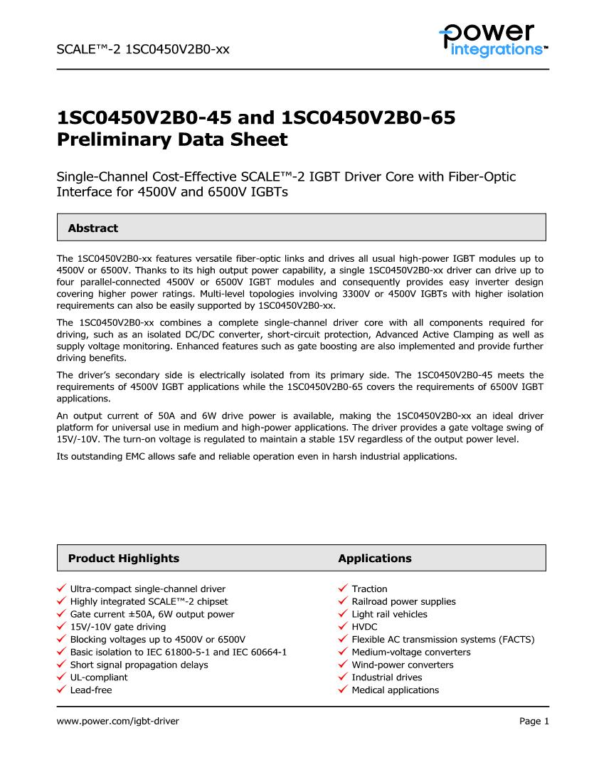 Power Integrations Scale-2 Gate Drivers Datasheets – Mouser