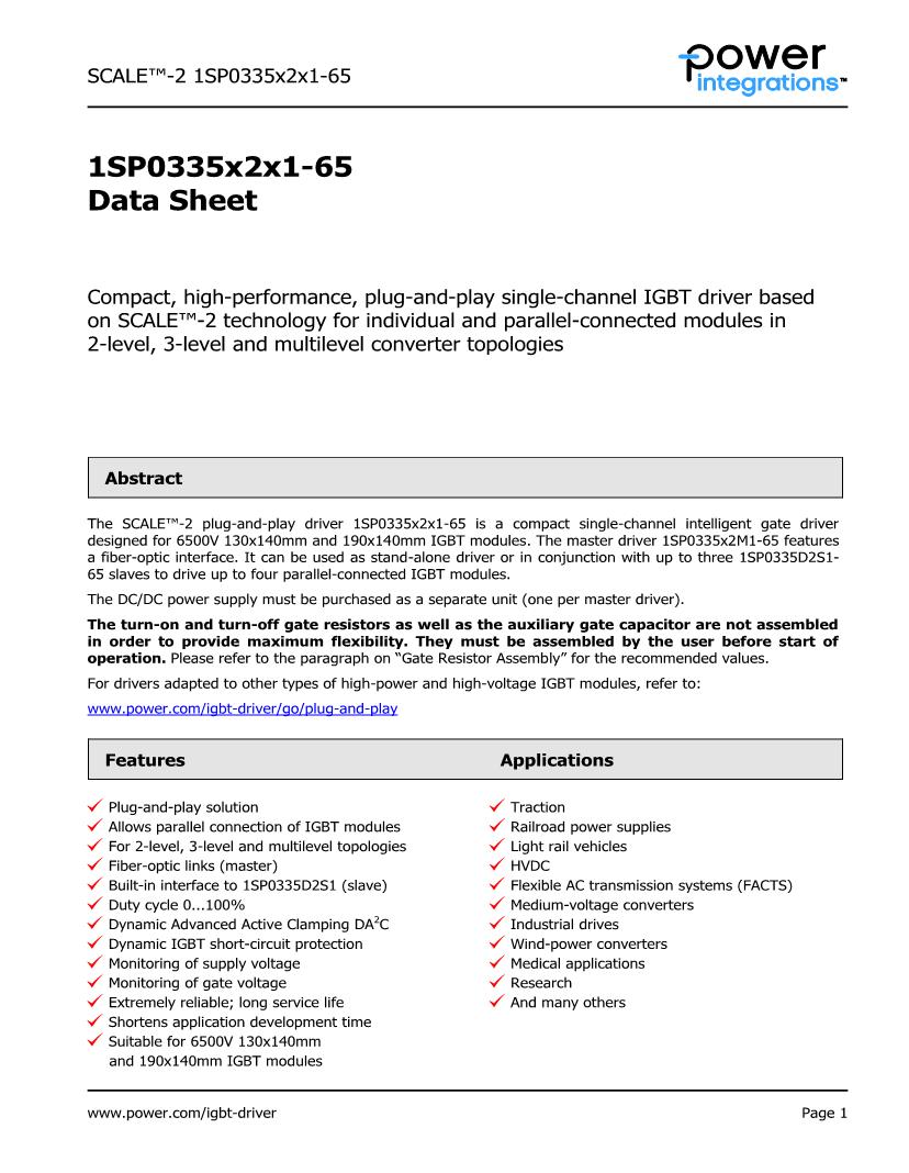 Power Integrations Scale-2 Gate Drivers Datasheets – Mouser