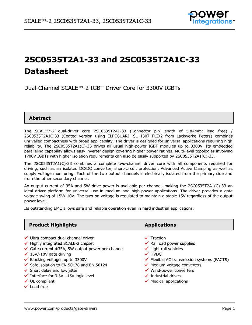 Power Integrations Scale-2 Gate Drivers Datasheets – Mouser