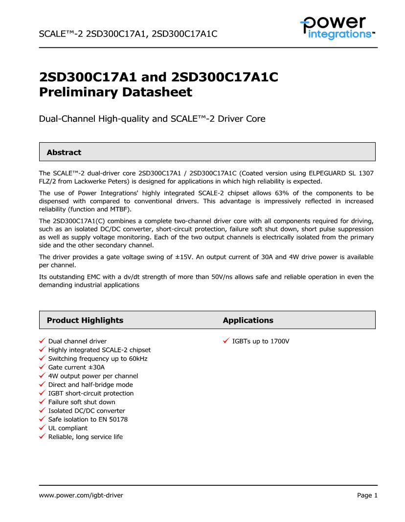 Power Integrations Scale-2 Gate Drivers Datasheets – Mouser