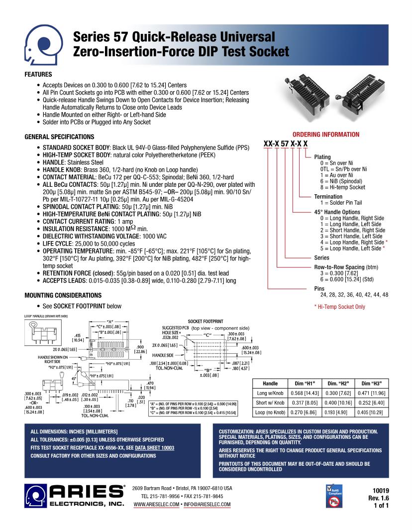 Zero Insertion Force (ZIF) Sockets IC & Component Sockets Datasheets ...