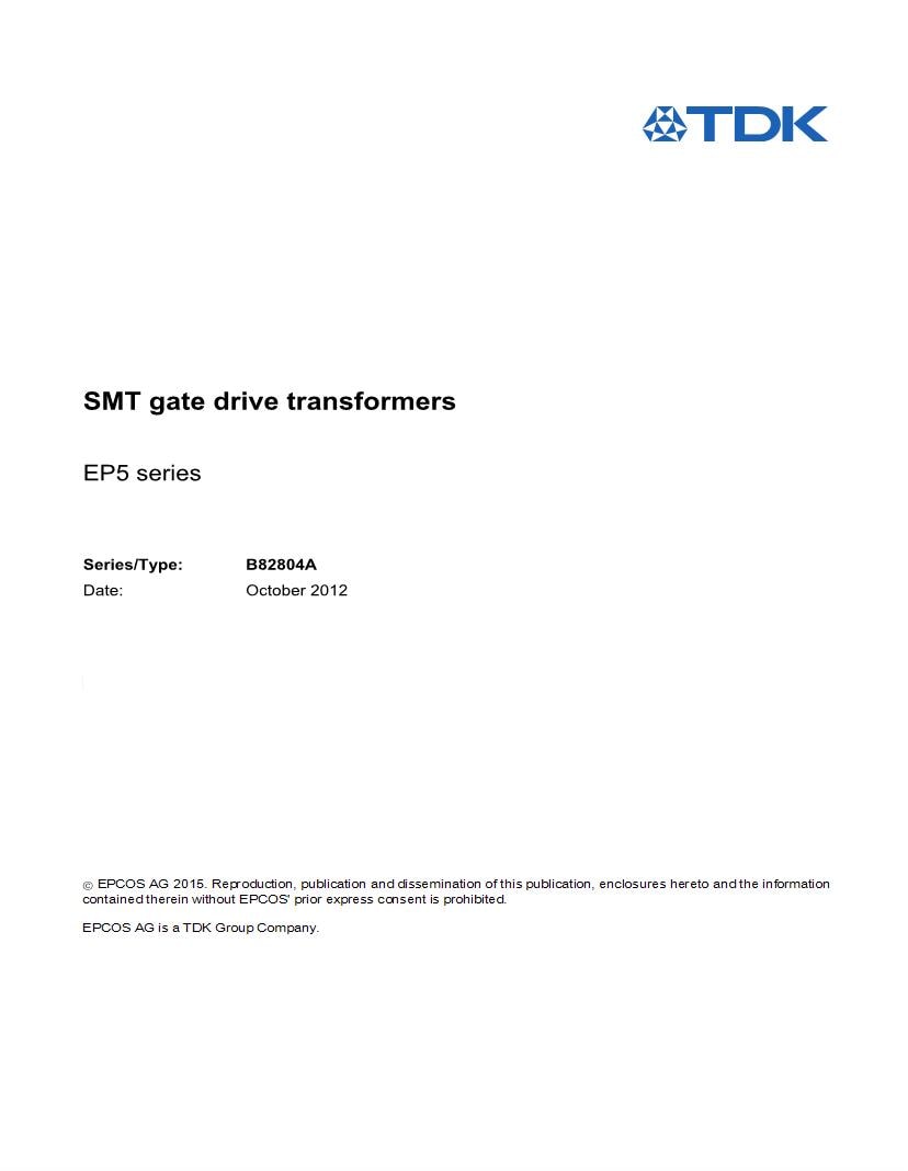 TDK Transformers Datasheets – Mouser