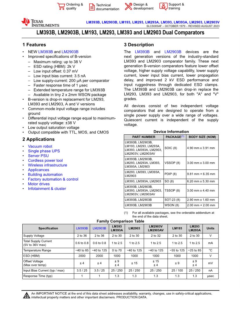 Lm393 Pdf LM393 Series Analog Comparators Datasheets – Mouser