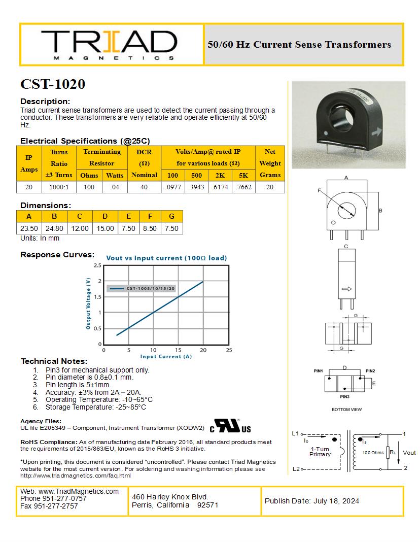 Triad Magnetics Current Transformers Datasheets – Mouser