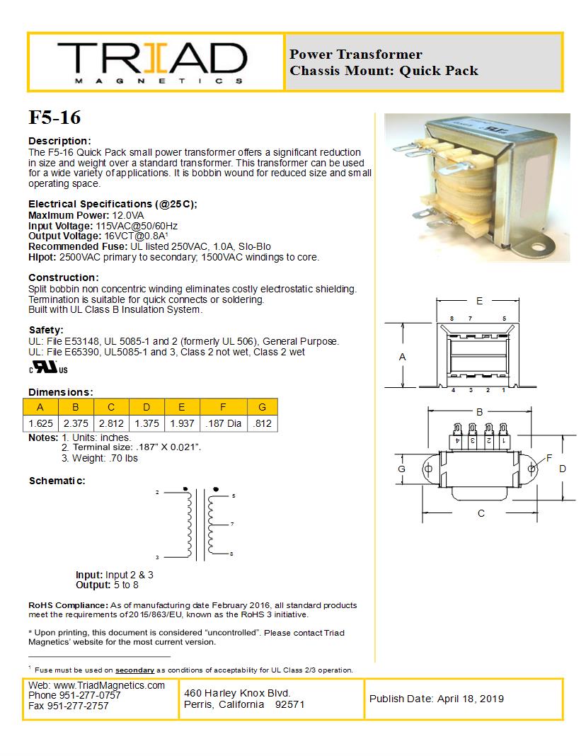 Triad Magnetics Power Transformers Datasheets – Mouser