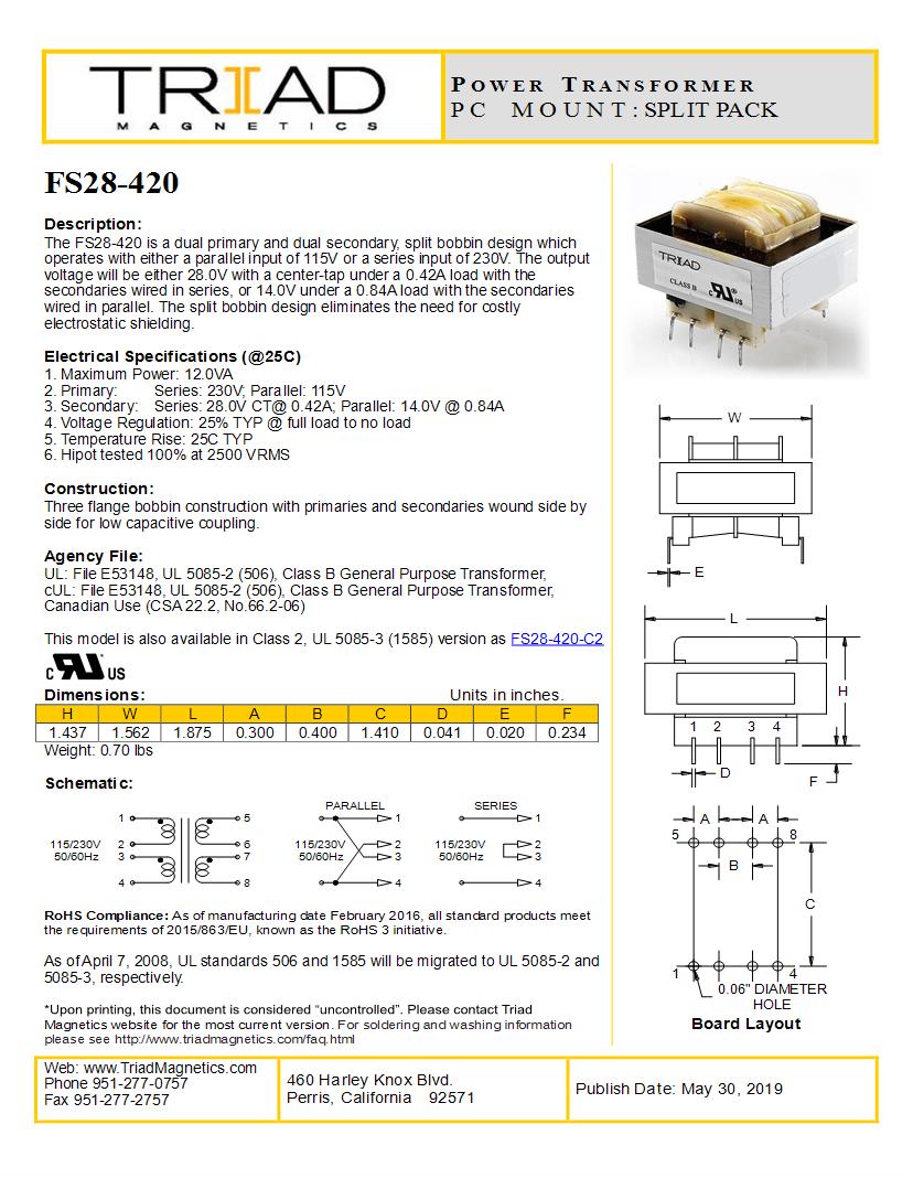 Triad Magnetics Power Transformers Datasheets – Mouser