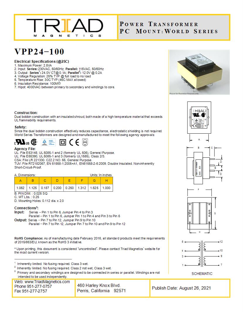 Triad Magnetics Power Transformers Datasheets – Mouser