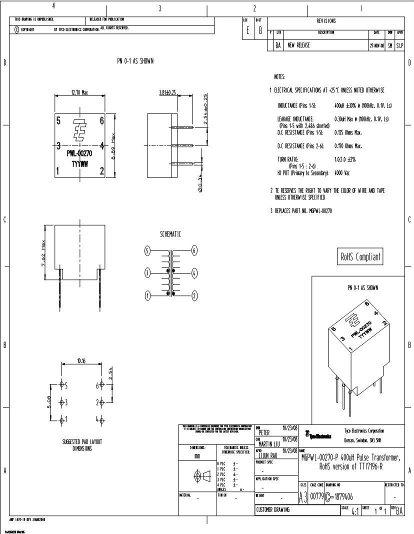 TE Connectivity Transformers Datasheets – Mouser