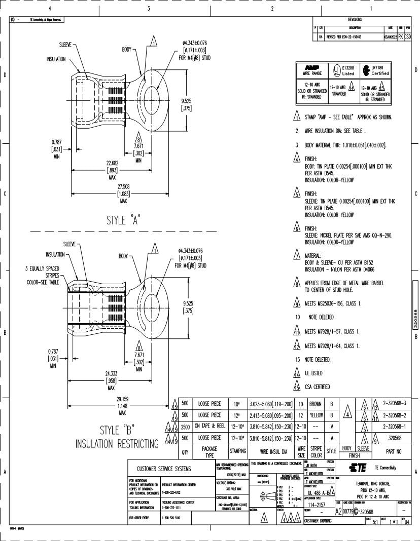 TE Connectivity MS25036 Series Terminals Datasheets – Mouser