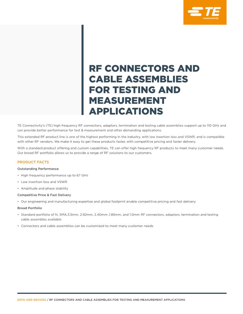 RF Cables & Connectors Datasheets – Mouser