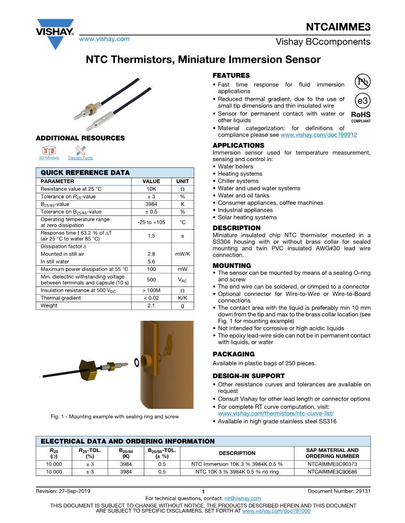 Temperature Sensor (NTC) NTC Sensor Assembly/Systems, 47% OFF