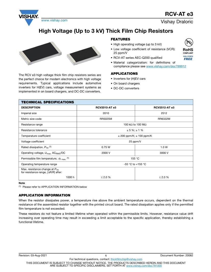 Vishay Resistors Datasheets – Mouser