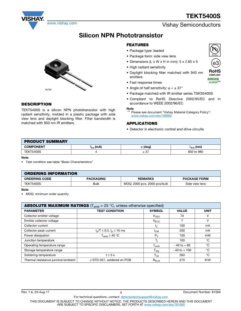 Ir Phototransistor Datasheet